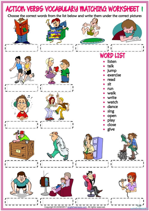 action verbs matching. Interactive worksheet | TopWorksheets