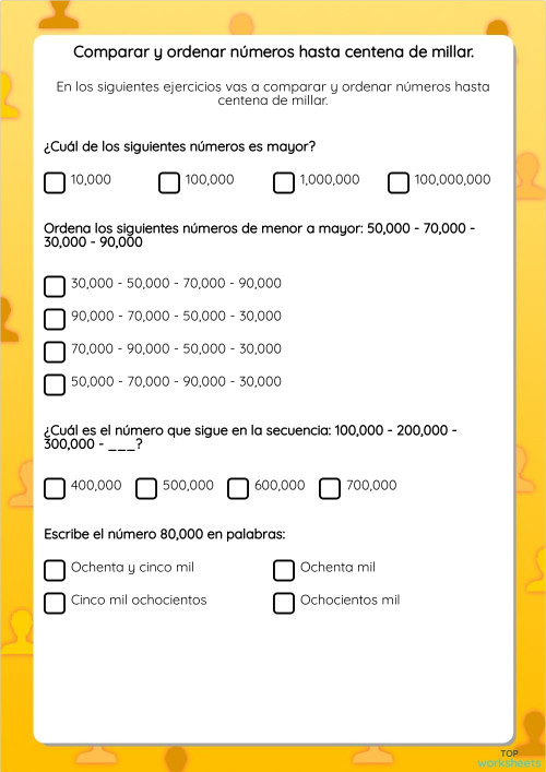 Comparar y ordenar números hasta centena de millar.. Ficha interactiva ...