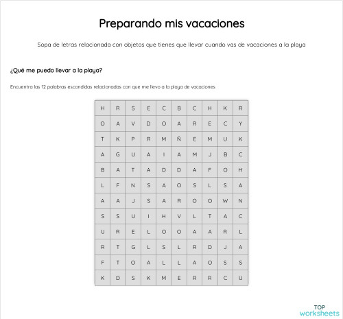 Preparando mis vacaciones. Ficha interactiva | TopWorksheets