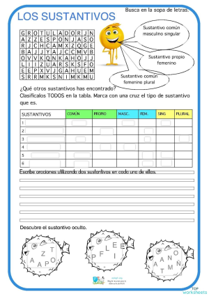 LOS SUSTANTIVOS O NOMBRES. Ficha interactiva | TopWorksheets