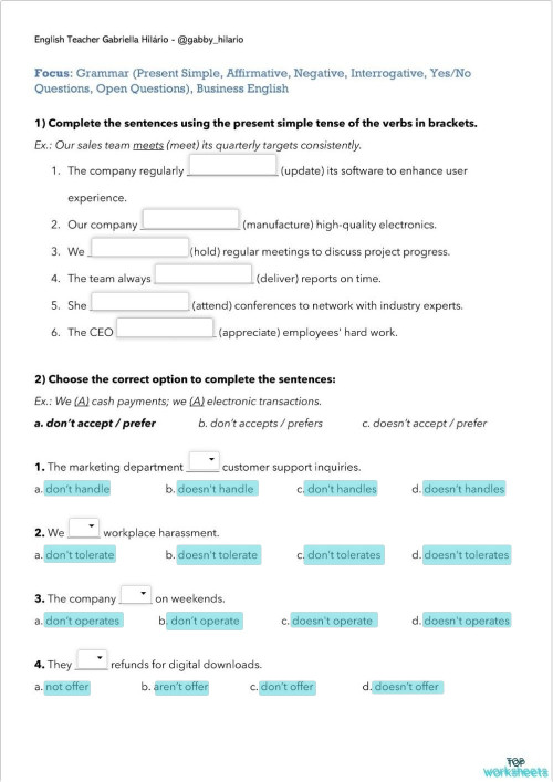 Grammar present simple. Interactive worksheet | TopWorksheets