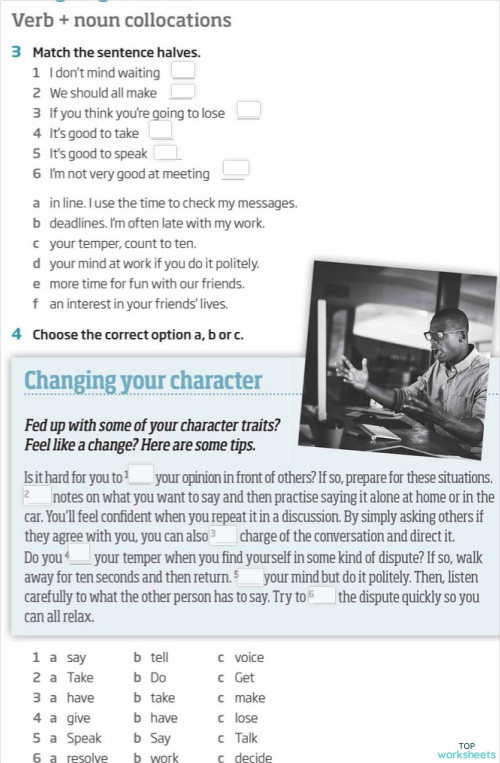 Verbs + noun collocations. Interactive worksheet | TopWorksheets