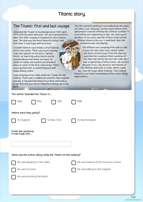 Titanic story. Interactive worksheet | TopWorksheets