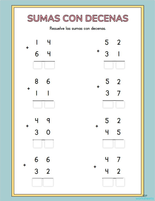 SUMAS DE DOS DÍGITOS. Tarea. Maestra Magaly. Ficha interactiva ...