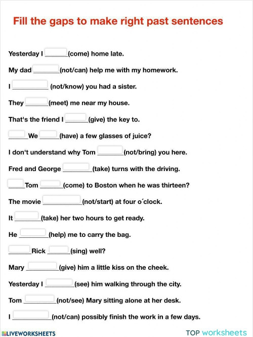 Past simple 5º séptima ficha. Interactive worksheet | TopWorksheets