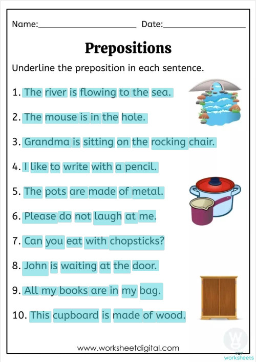 Prepositions highlight. Interactive worksheet | TopWorksheets