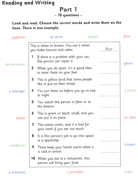 Flyers Test 1 Reading and Writing. Interactive worksheet | TopWorksheets