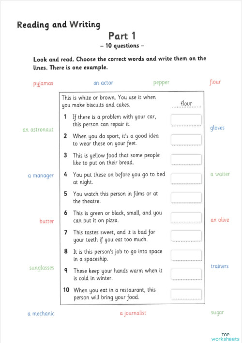 Flyers Test 1 Reading and Writing. Interactive worksheet | TopWorksheets