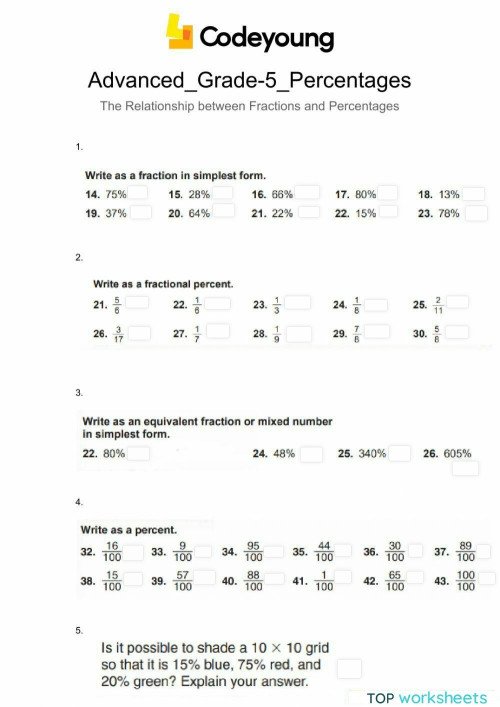 Advanced-The Relationship between Fractions and Percentages ...