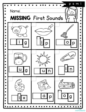 Missing First Sounds-Phonics ใบงานเชิงโต้ตอบ | TopWorksheets