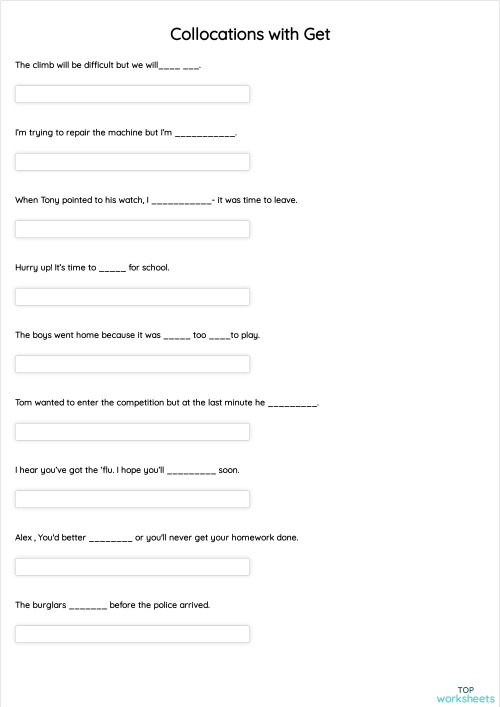 Collocations with Get. Interactive worksheet | TopWorksheets