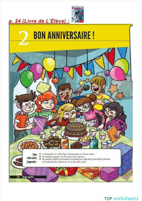 Bon anniversaire Le dialogue p. 25 piste 22 EB 6. Interactive worksheet ...