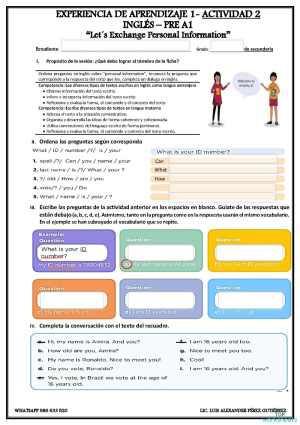 Let´s Exchange Personal Information. Actividad 2. Interactive worksheet ...