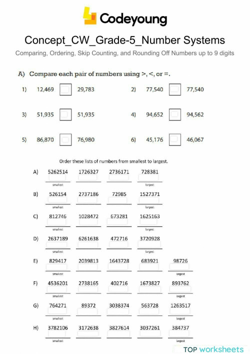 Concept-CW-Comparing, Ordering, Skip Counting, and Rounding Off Numbers ...