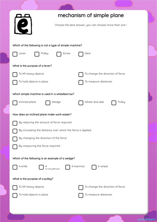 mechanism of simple plane. Interactive worksheet | TopWorksheets