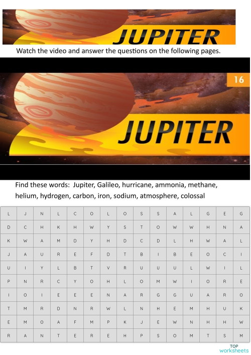 Jupiter: A Crash Course. Interactive worksheet | TopWorksheets