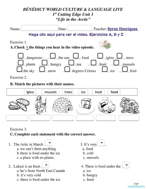CE1 World Culture & Language Live Unit 1.. Interactive worksheet ...