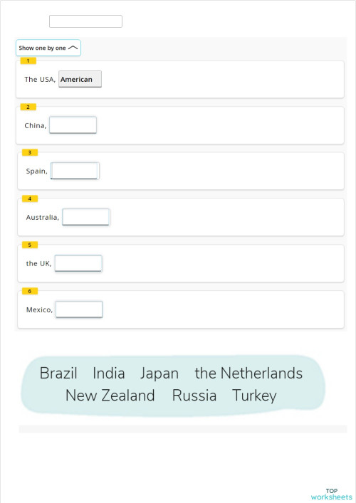 vocab countries. Interactive worksheet | TopWorksheets