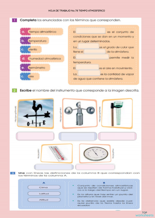 TIEMPO ATMOSFERICO Y CLIMA. Ficha interactiva | TopWorksheets