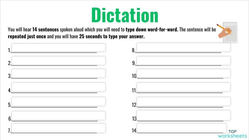 Dictation - Versant practice. Interactive worksheet | TopWorksheets