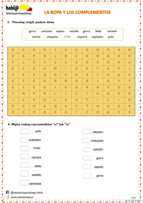 5 - (2) LA ROPA Y LOS COMPLEMENTOS. Ficha interactiva | TopWorksheets