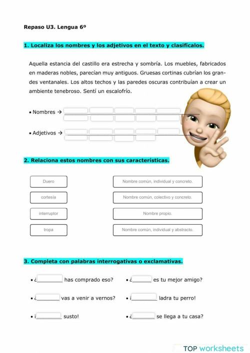 Repaso U3. Adjetivos, nombres, palabras primitivas, palabras ...