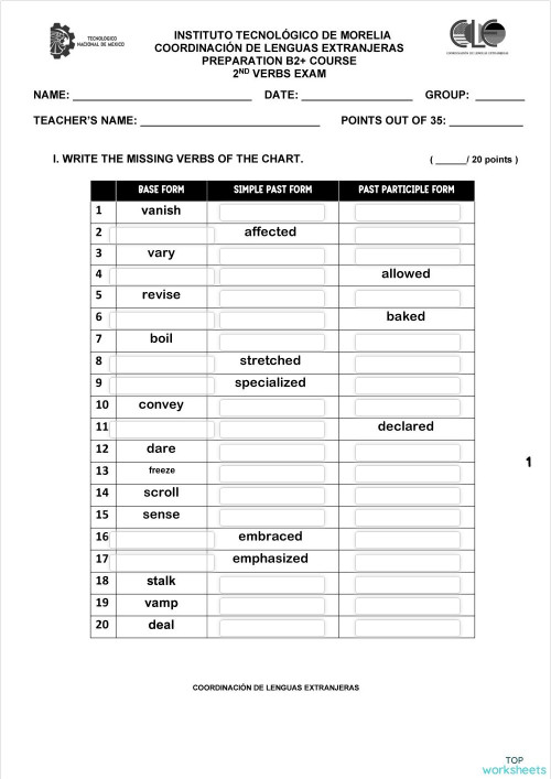 verbs test 2 prep b2+. Interactive worksheet | TopWorksheets