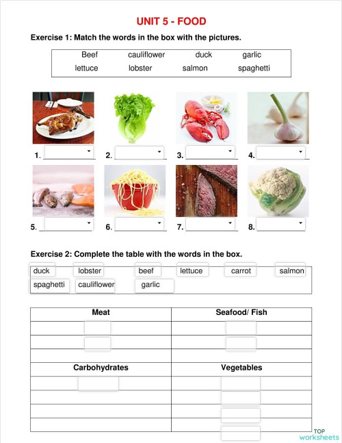 Unit 5 - Food - Grammar & Vocabulary. Interactive worksheet | TopWorksheets