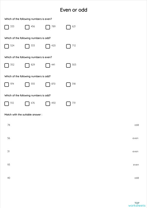 Even or odd. Interactive worksheet | TopWorksheets