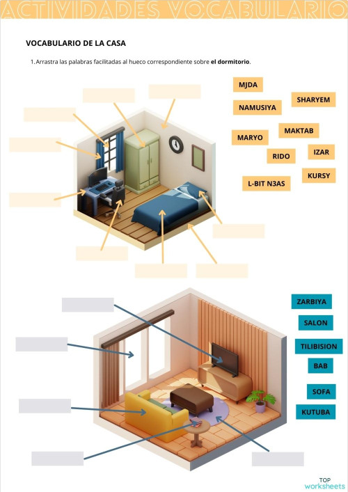 Ficha - Vocabulario de la casa 1. Ficha interactiva | TopWorksheets