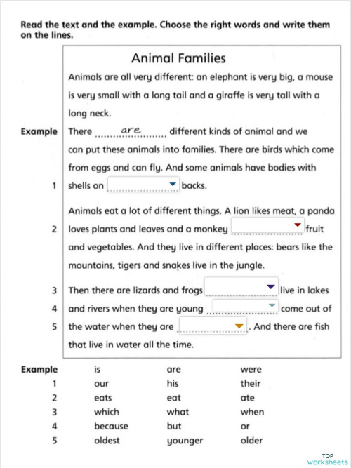 Animal Families. Interactive worksheet | TopWorksheets