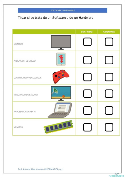 Software y Hardware. Ficha interactiva | TopWorksheets