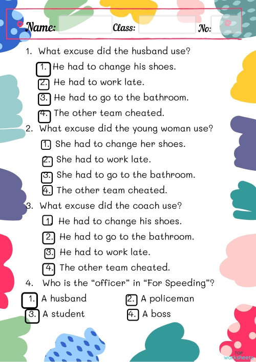 Reading Excuses. Interactive worksheet | TopWorksheets