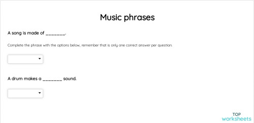 Music phrases. Interactive worksheet | TopWorksheets