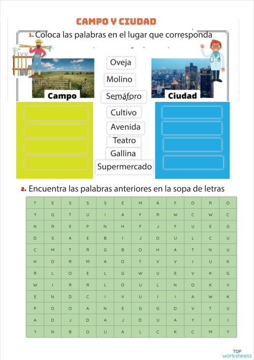 CAMPO Y CIUDAD. Ficha interactiva | TopWorksheets