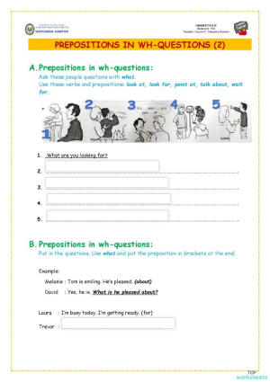 Preposition Wh-Questions 02. Interactive worksheet | TopWorksheets