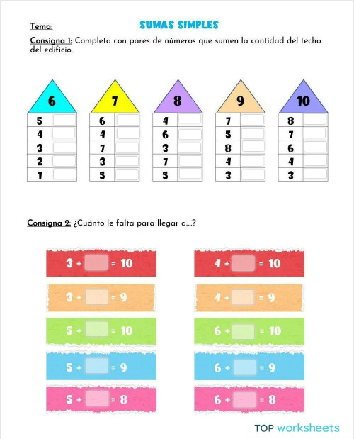 Sumas simples hasta 10. Ficha interactiva | TopWorksheets
