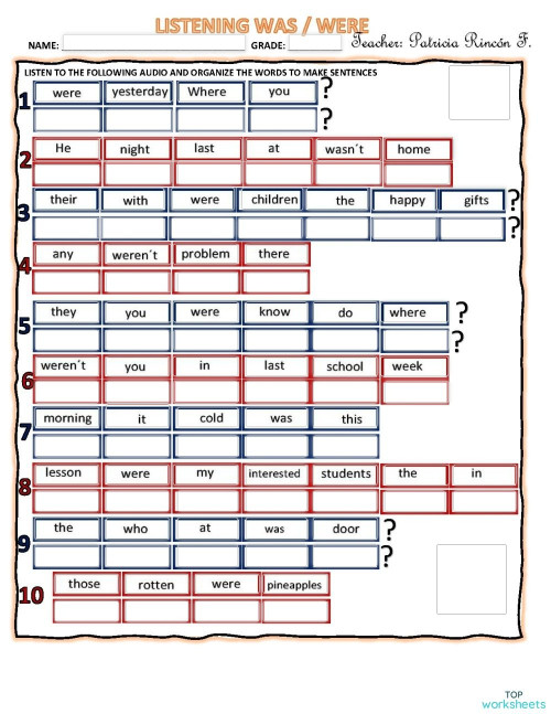 Listening WAS WERE. Interactive worksheet | TopWorksheets