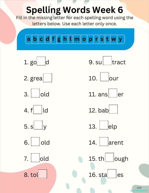 Spelling Words Week 6.4. Interactive worksheet | TopWorksheets