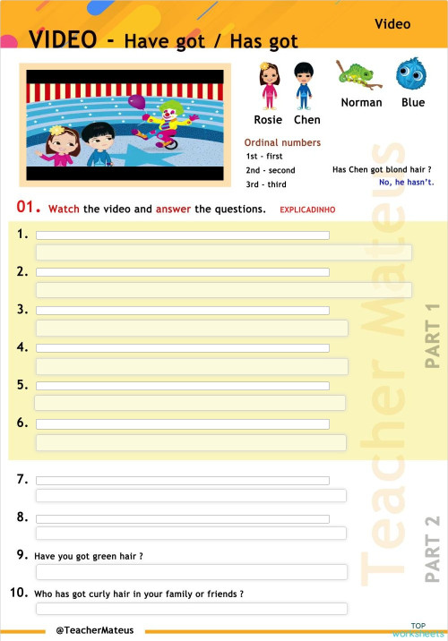 VIDEO - Have got / Has got - TM0112. Interactive worksheet | TopWorksheets
