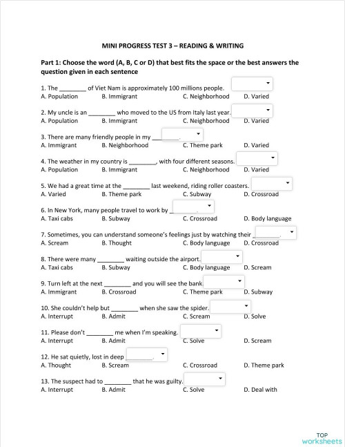 MINI PROGRESS TEST 3. Interactive worksheet | TopWorksheets