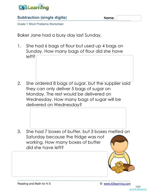 Subtraction Word Problems. Interactive worksheet | TopWorksheets