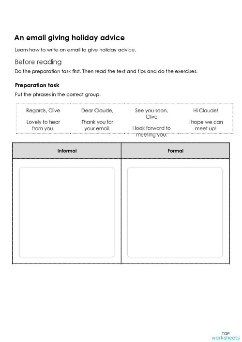 Preparation Task. Interactive worksheet | TopWorksheets