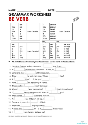 The verb be. Interactive worksheet | TopWorksheets