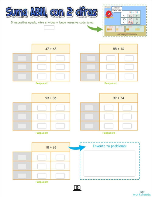 Suma abn, con 2 cifras 03. Ficha interactiva | TopWorksheets