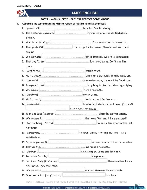 Day 4 - WS 2 - Present Perfect Continuous. Bài tập tương tác ...