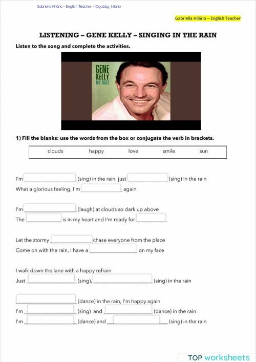 Listening - Singing in the Rai, Gene Kelly - Present Continuous Easy ...