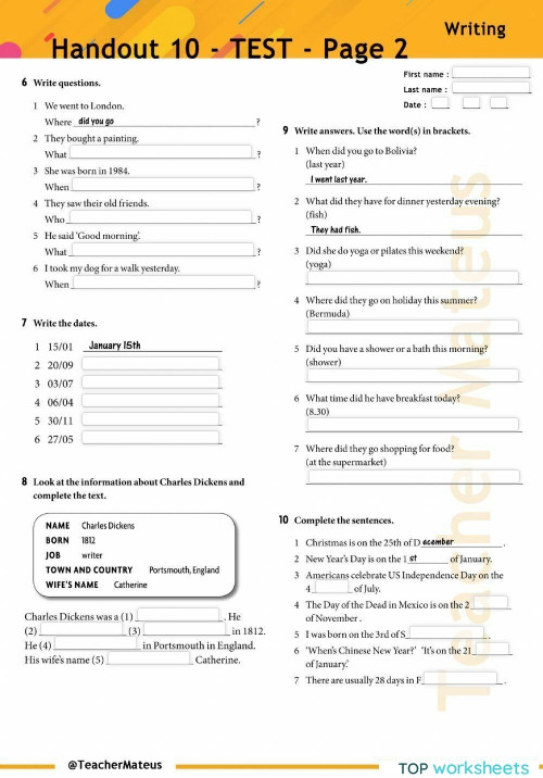 Handout 10 - TEST - Page 2 - Writing. Interactive worksheet | TopWorksheets