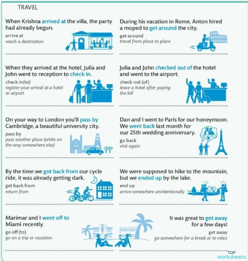 Travelling (Phrasal verbs). Interactive worksheet | TopWorksheets