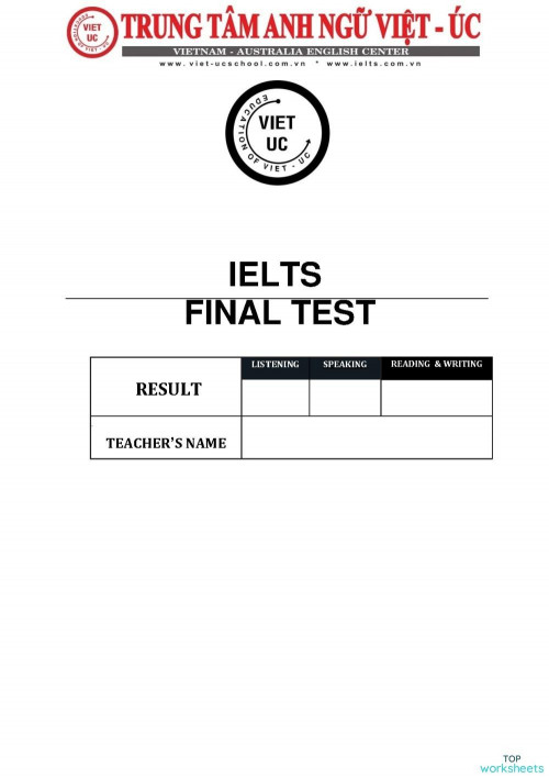 FINAL TEST-WRITING-MR TOAN-357/2. Interactive worksheet | TopWorksheets